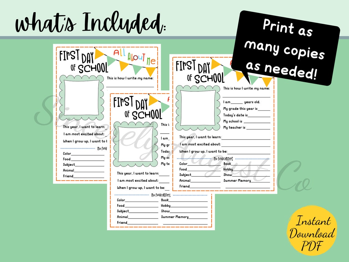 ALL ABOUT ME First Day of School Last Day of School Back to School ...