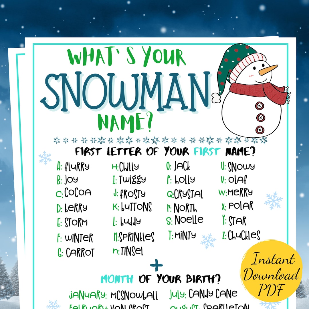 What's YOUR SNOWMAN NAME? - Printable Winter Season Party Activity ...