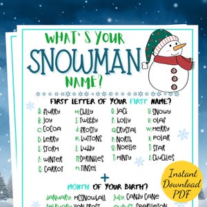 What's YOUR SNOWMAN NAME? - Printable Winter Season Party Activity ...
