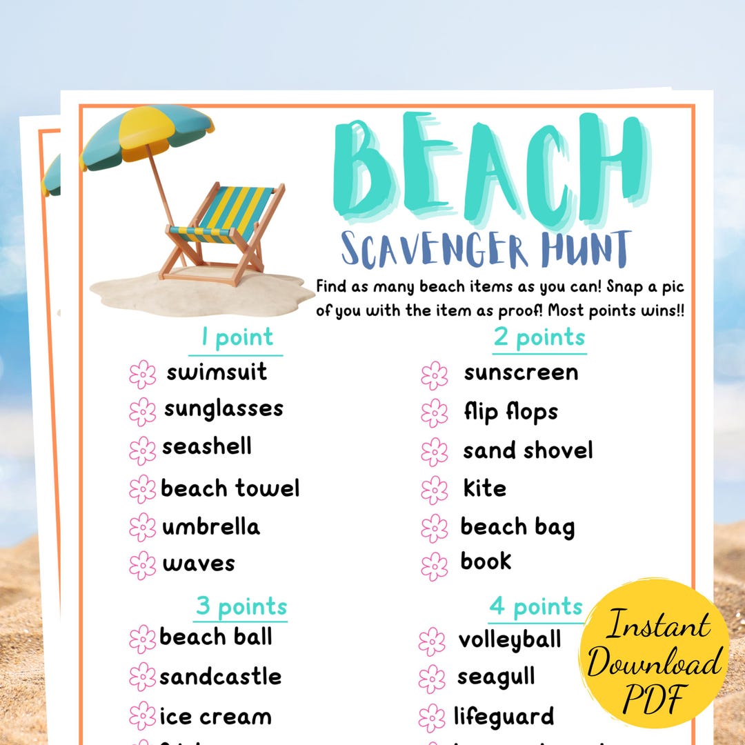Beach SCAVENGER HUNT Game: Printable Summer Fun (PDF) - Etsy