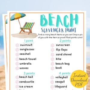 Beach SCAVENGER HUNT Game - Printable Beach Day Party Game - Scavenger ...