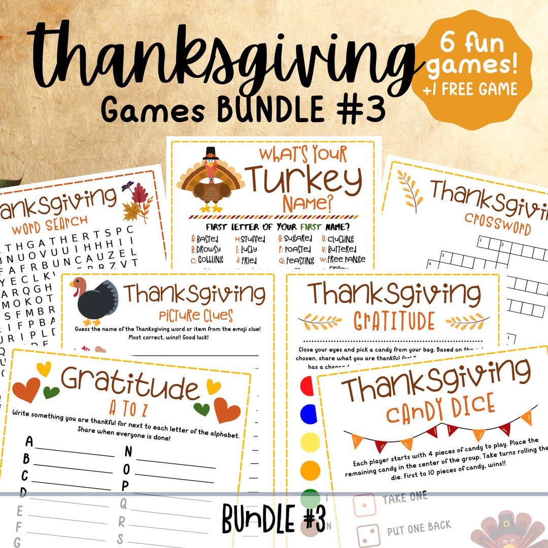 Thanksgiving Party Games BUNDLE #3- 7 Game Bundle - Printable ...