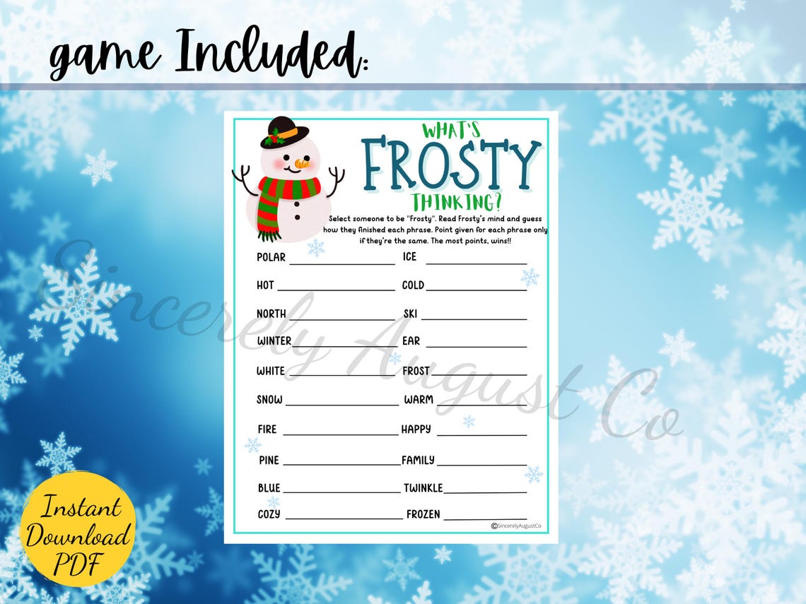 Winter Party Game: What's Frosty Thinking? (printable PDF) - Etsy