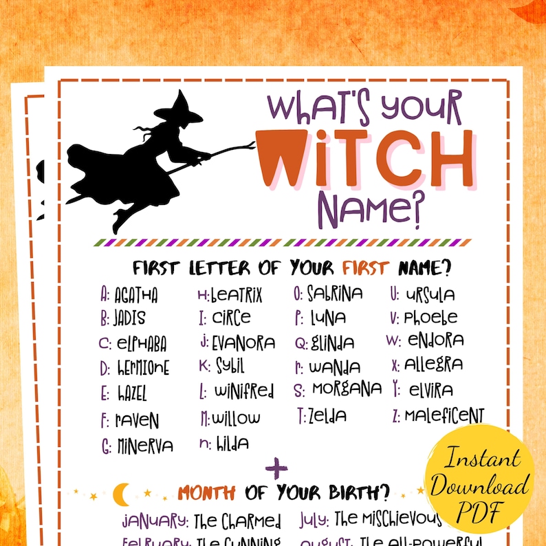 WHAT'S Your WITCH NAME? - Printable Halloween Party Activity ...