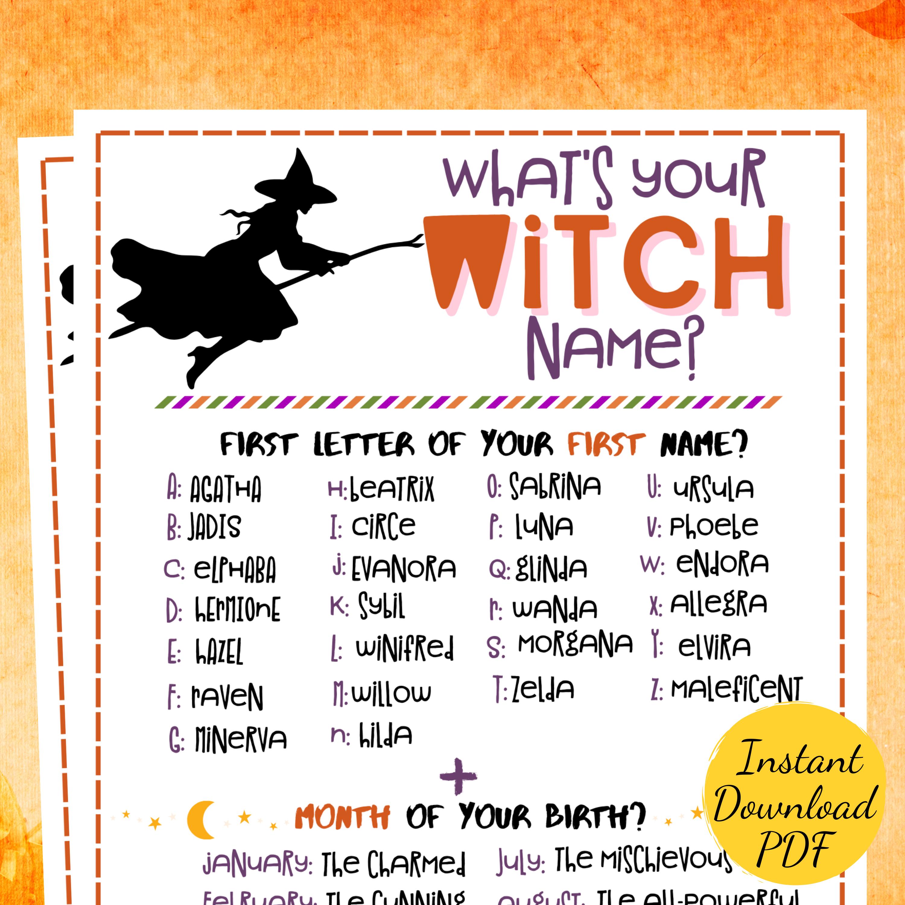 WHAT'S Your WITCH NAME? - Printable Halloween Party Activity ...