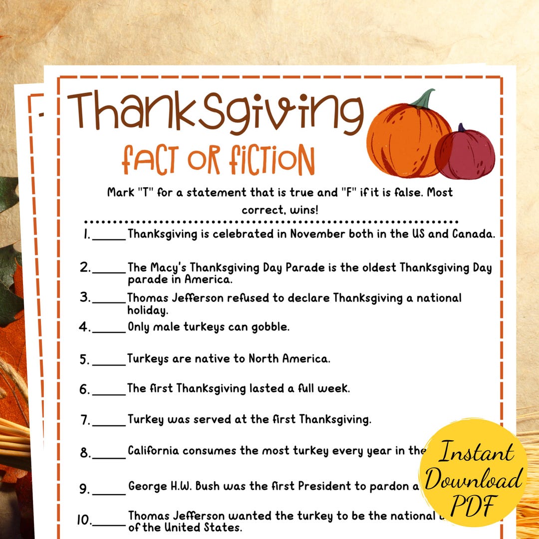 Thanksgiving FACT OR FICTION - Thanksgiving Party Game - Printable ...
