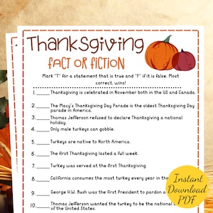 Thanksgiving FACT OR FICTION - Thanksgiving Party Game - Printable ...
