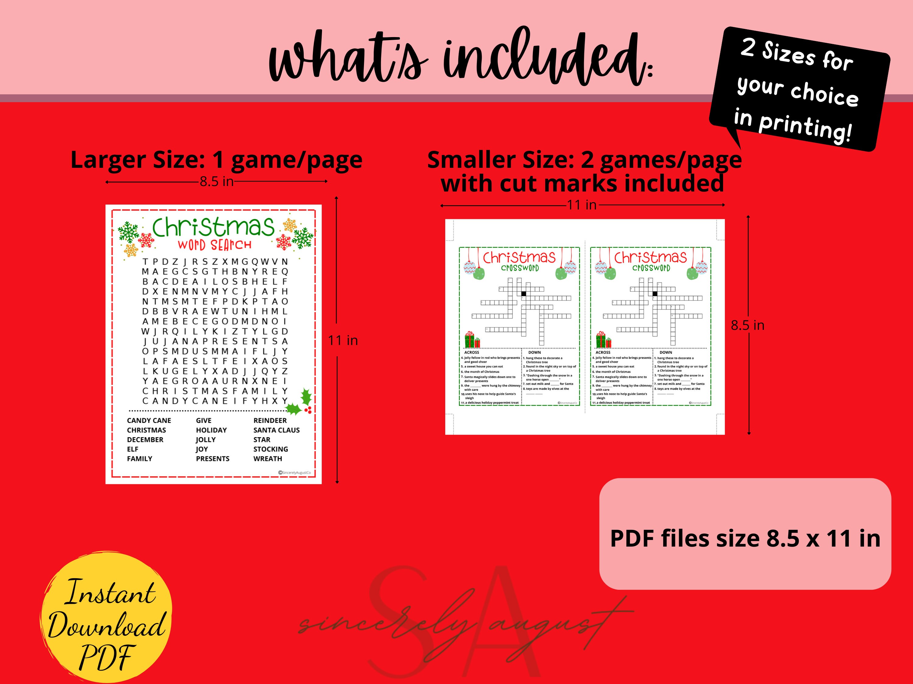 Christmas Word Search Christmas Crossword Christmas Games Printable ...