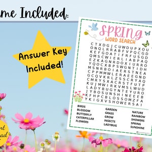 Spring WORD SEARCH Spring CROSSWORD Printable Spring Season Party Game ...