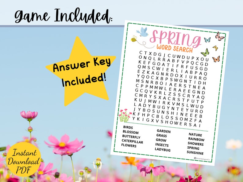 Spring WORD SEARCH Spring CROSSWORD Printable Spring Season Party Game ...