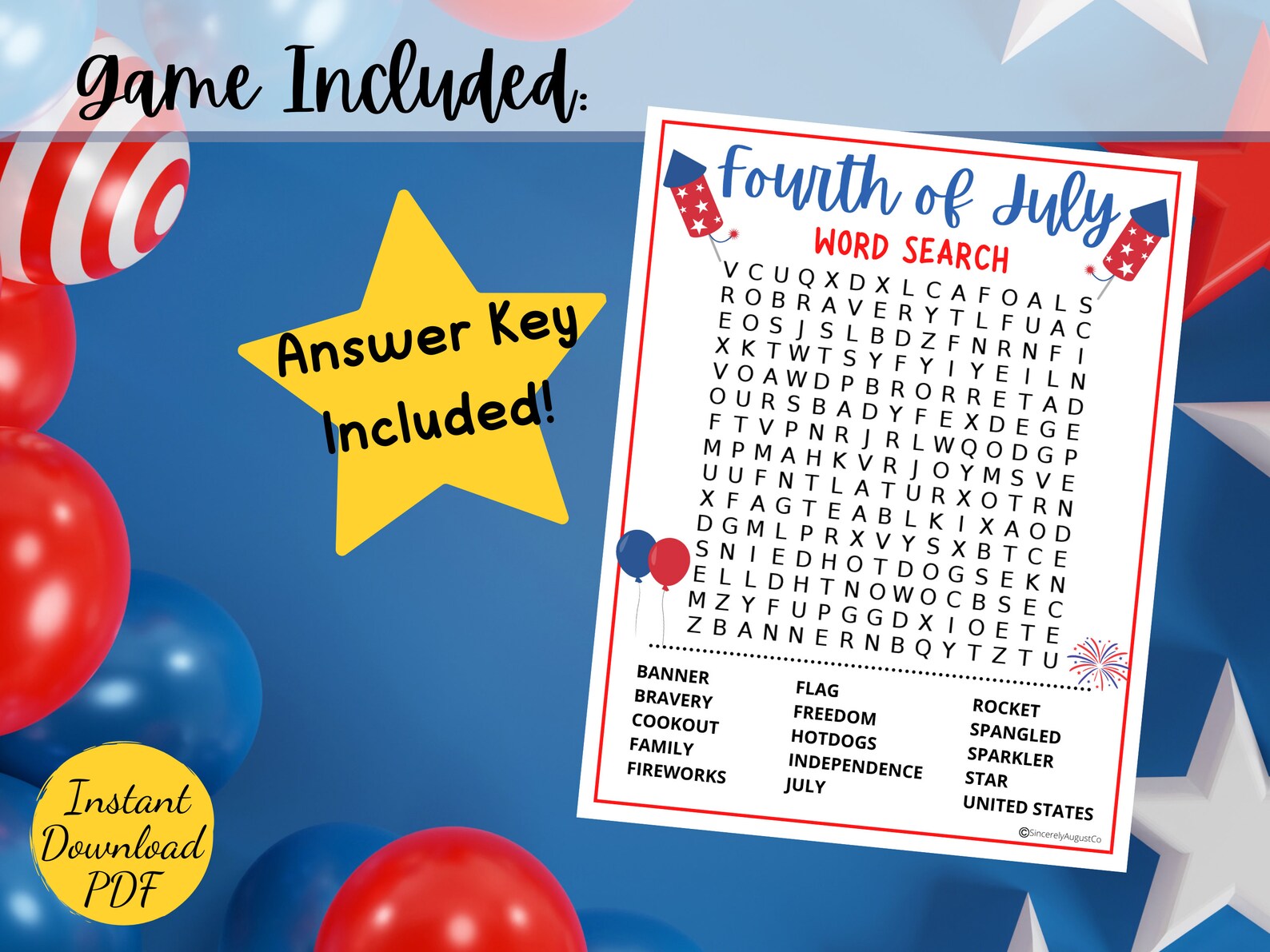 Fourth of July WORD SEARCH Fourth of July CROSSWORD July - Etsy