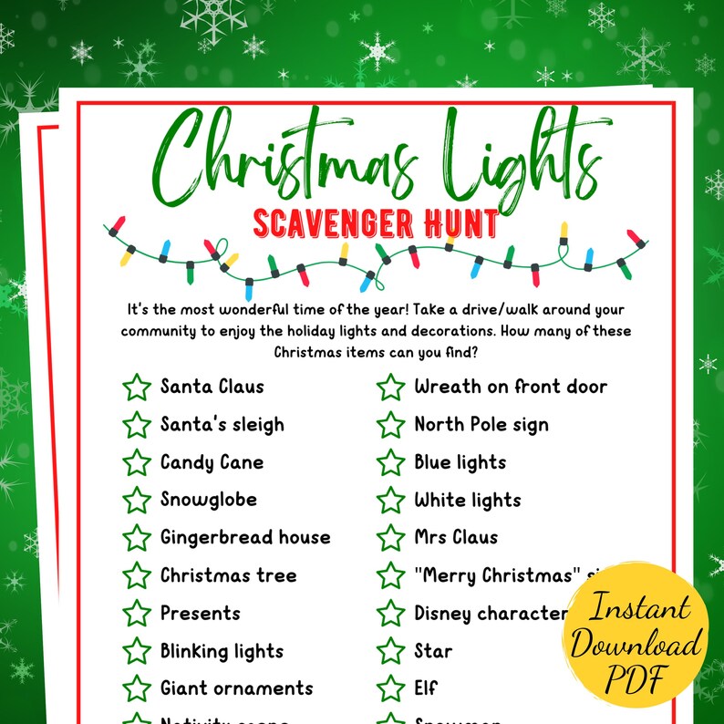 Christmas LIGHTS SCAVENGER HUNT Game: Holiday Activity (printable) - Etsy