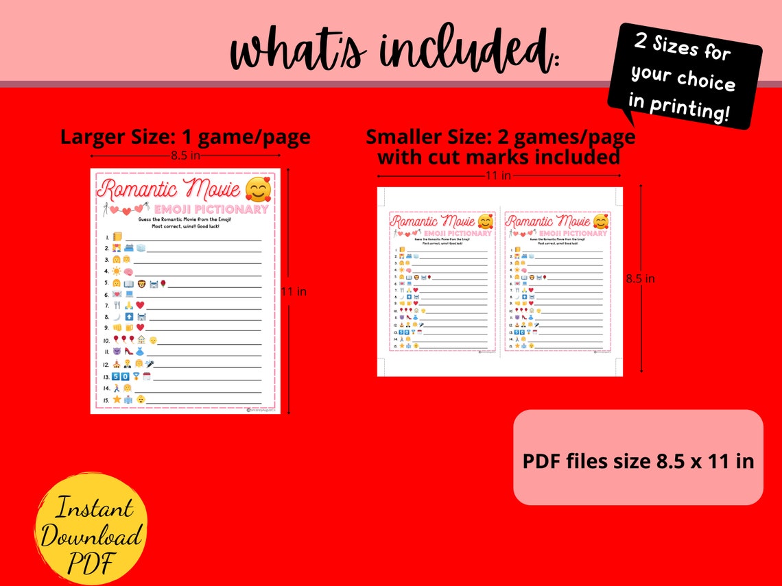 Romantic Movie EMOJI PICTIONARY Game Valentines Day Party Game ...