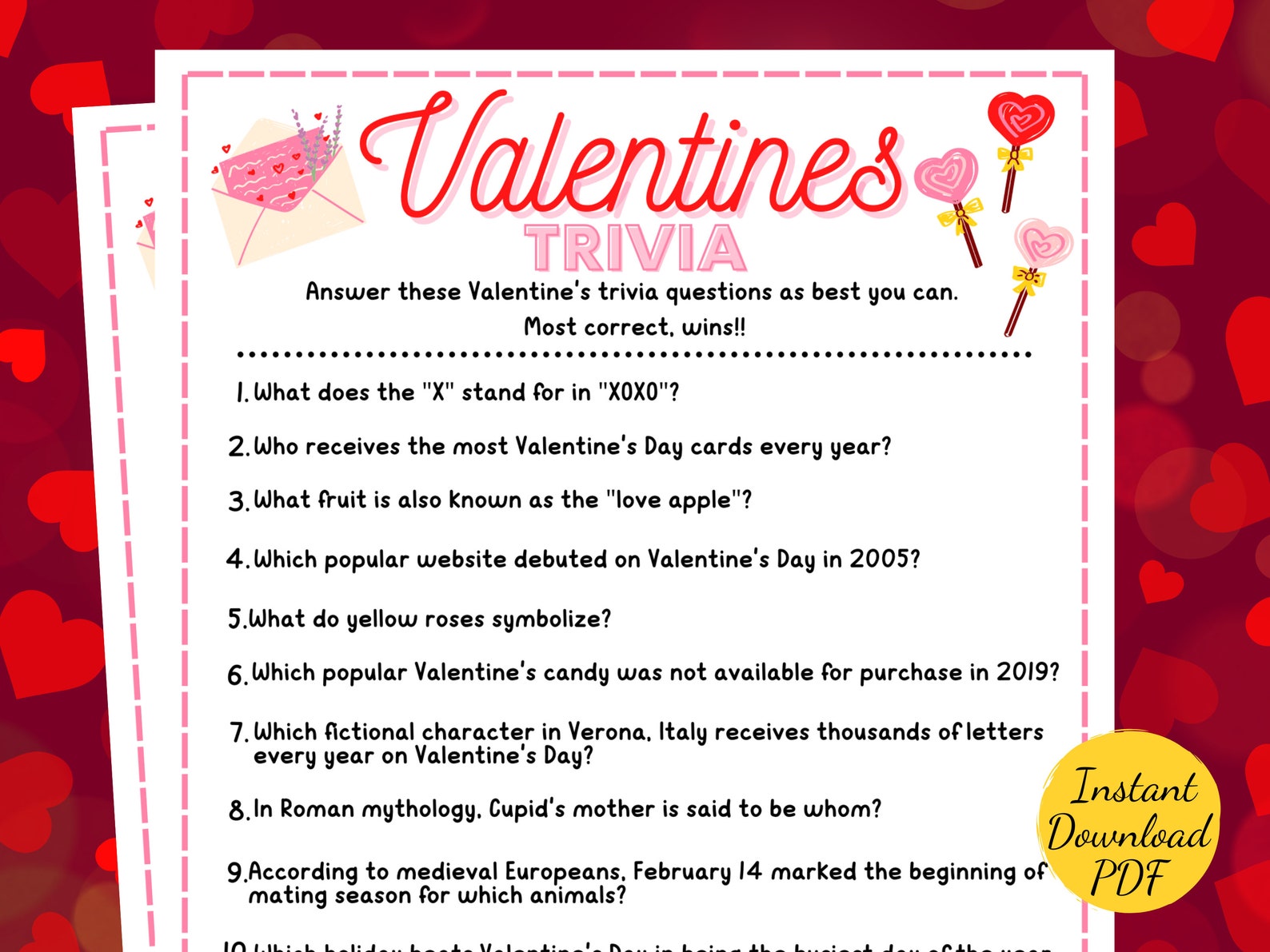 Valentines Day TRIVIA Game Valentines Day Party Game Printable ...