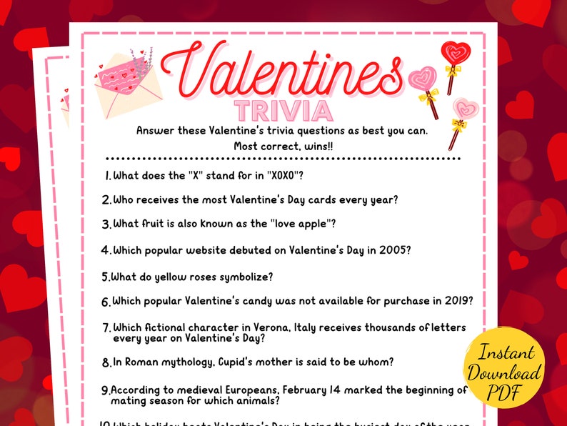 Valentines Day TRIVIA Game Valentines Day Party Game Printable ...