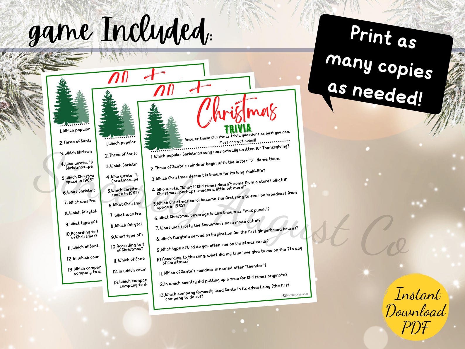 Christmas TRIVIA Game: Printable Holiday Party Activity (PDF) - Etsy