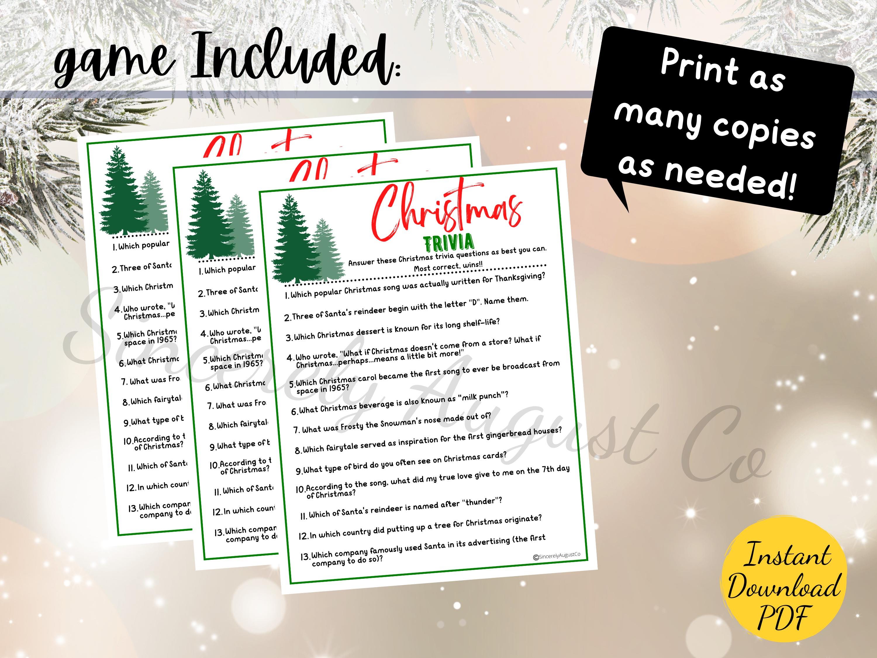 CHRISTMAS TRIVIA - Christmas Party Game - Printable Christmas Party ...