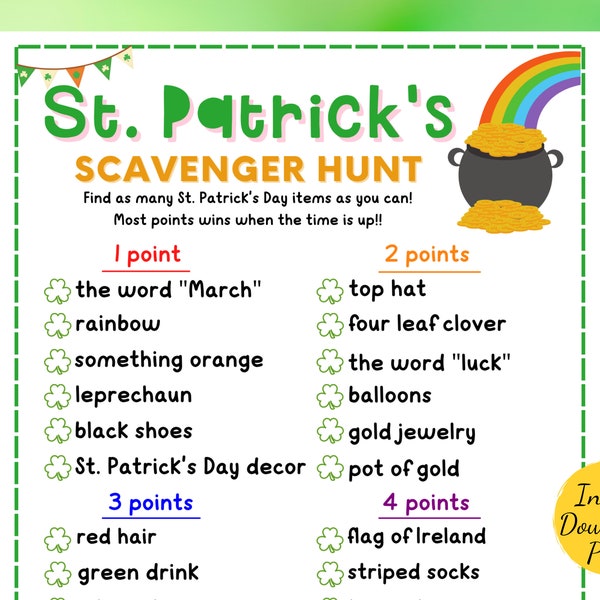 St Patricks Day Scavenger Hunt - Etsy