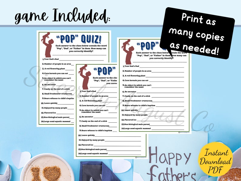 Father's Day POP QUIZ Game: Printable Trivia (PDF Download) - Etsy