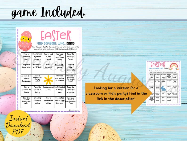 Easter FIND SOMEONE Who BINGO Game: Printable Party Activity (digital ...
