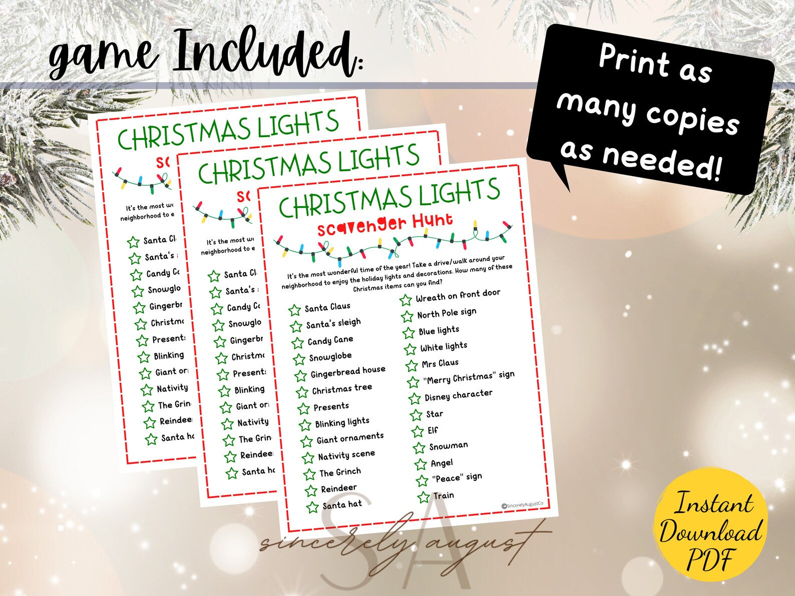 Christmas Lights SCAVENGER HUNT Game Printable Christmas Activity ...