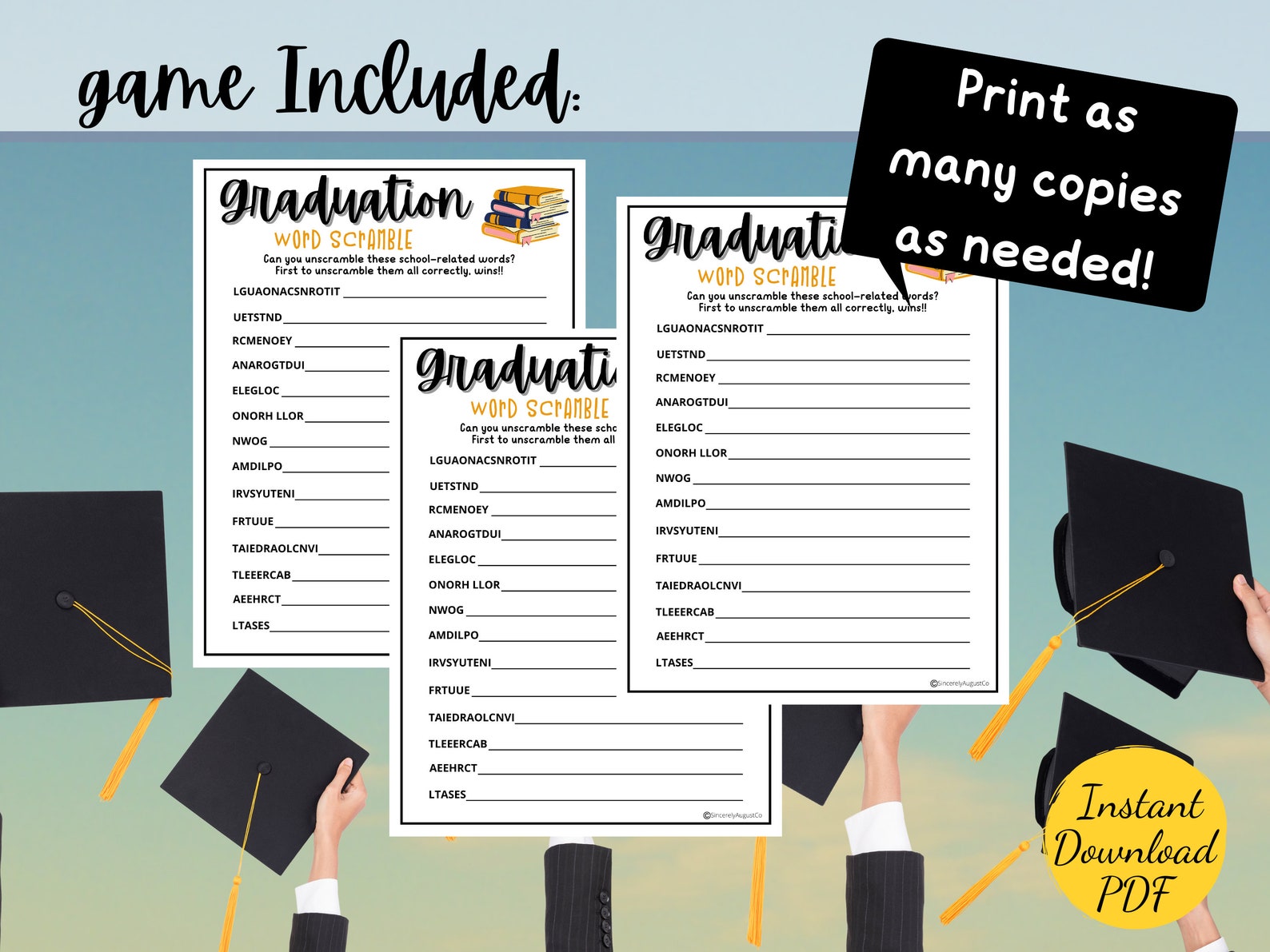 Graduation WORD SCRAMBLE Graduation Party Game High School Graduation ...