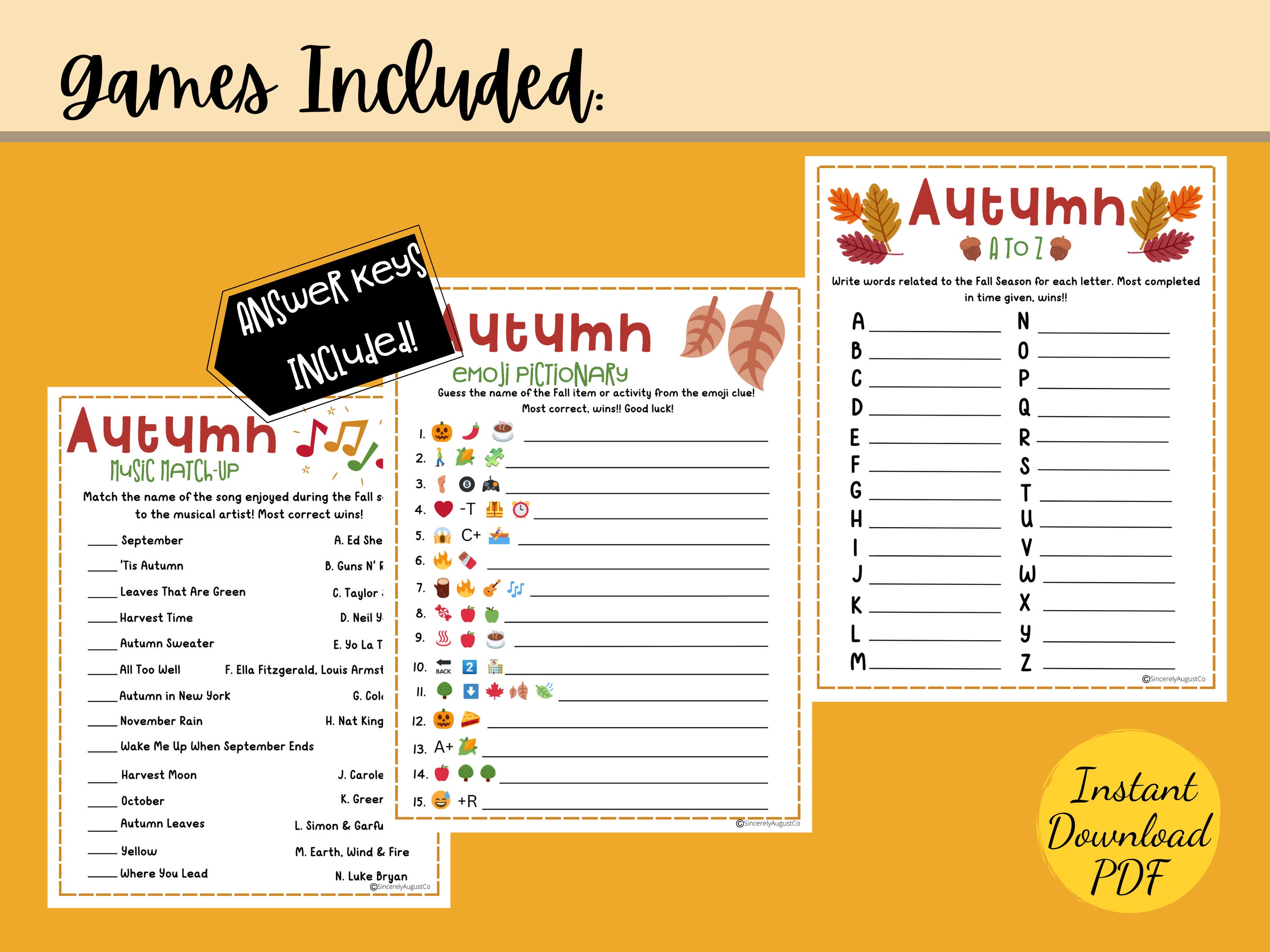 FALL Season GAMES BUNDLE Printable Autumn Games Fall Games - Etsy