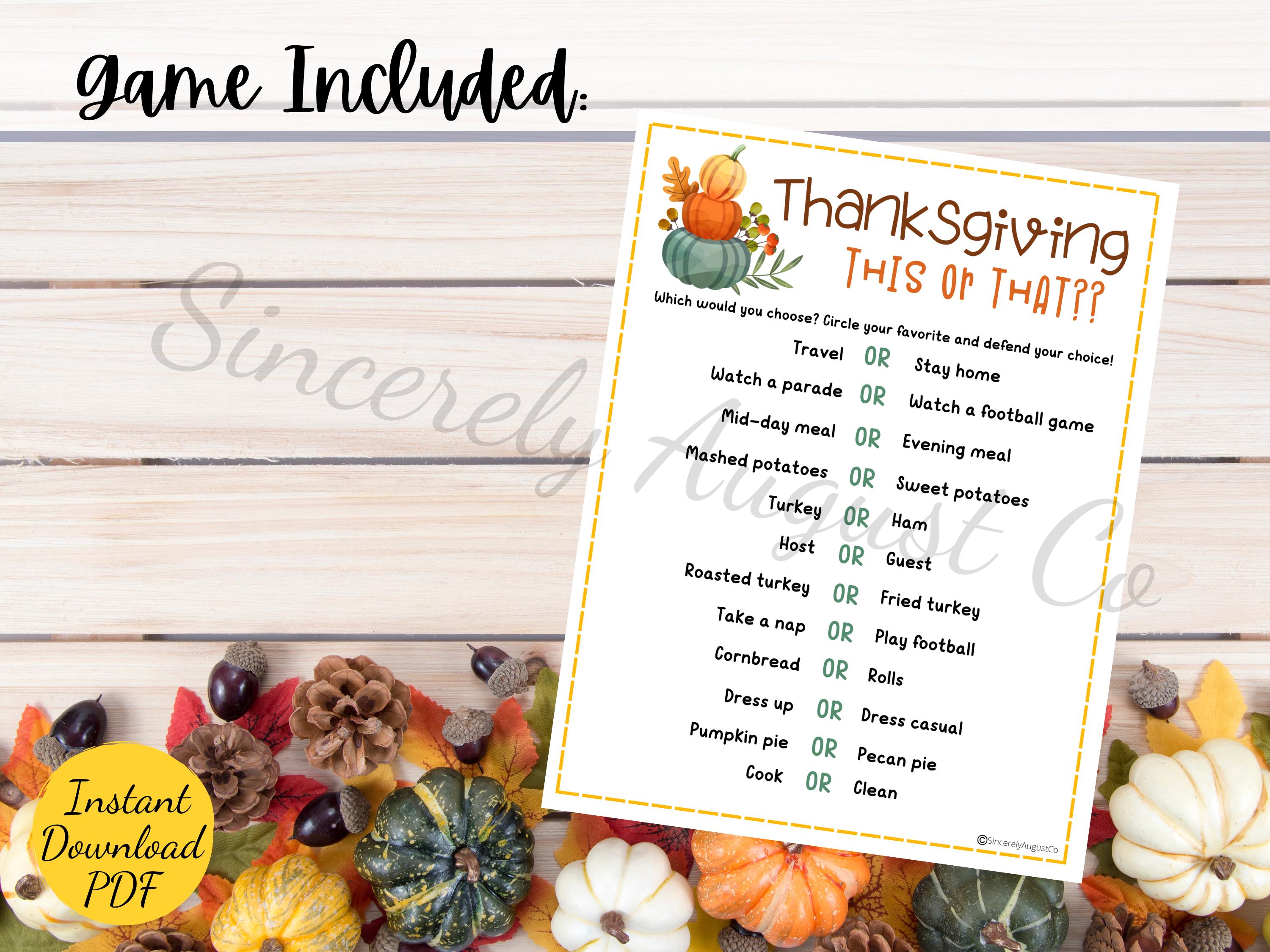 Thanksgiving THIS OR THAT - Thanksgiving Party Game - Printable ...