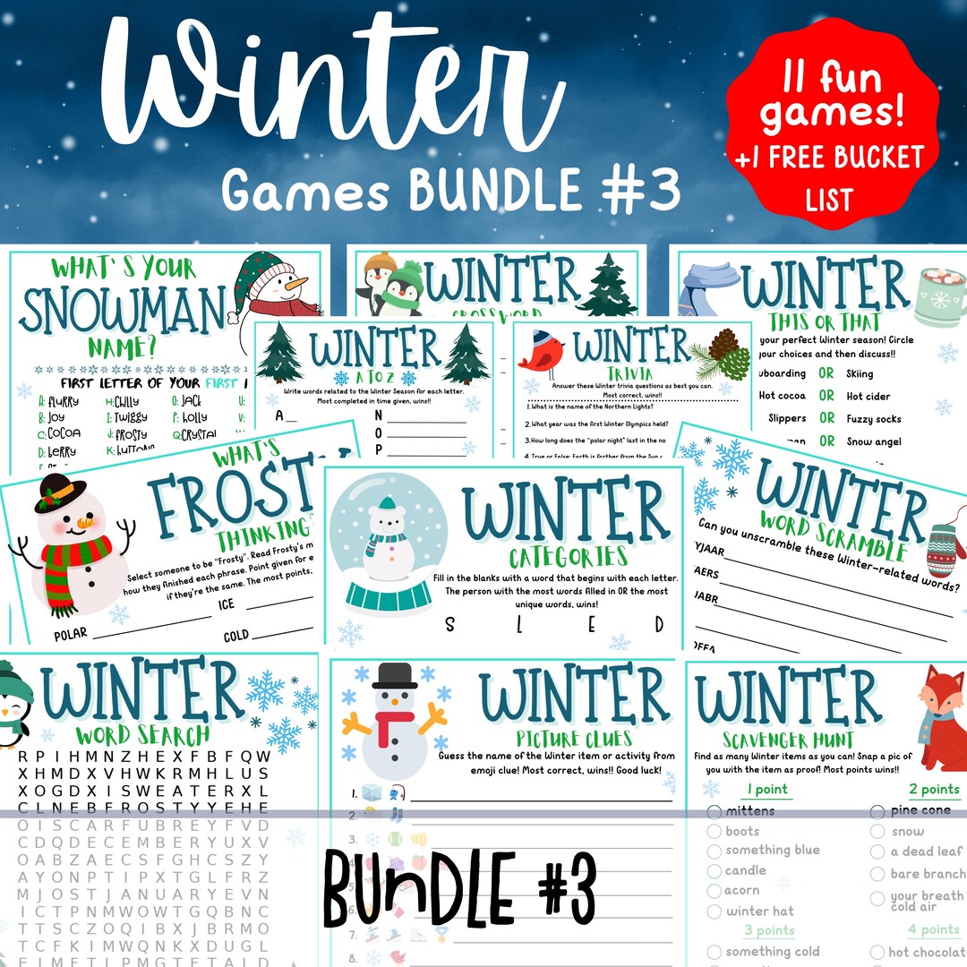 Printable Winter Games BUNDLE #3: Family Snow Day Activities (digital ...