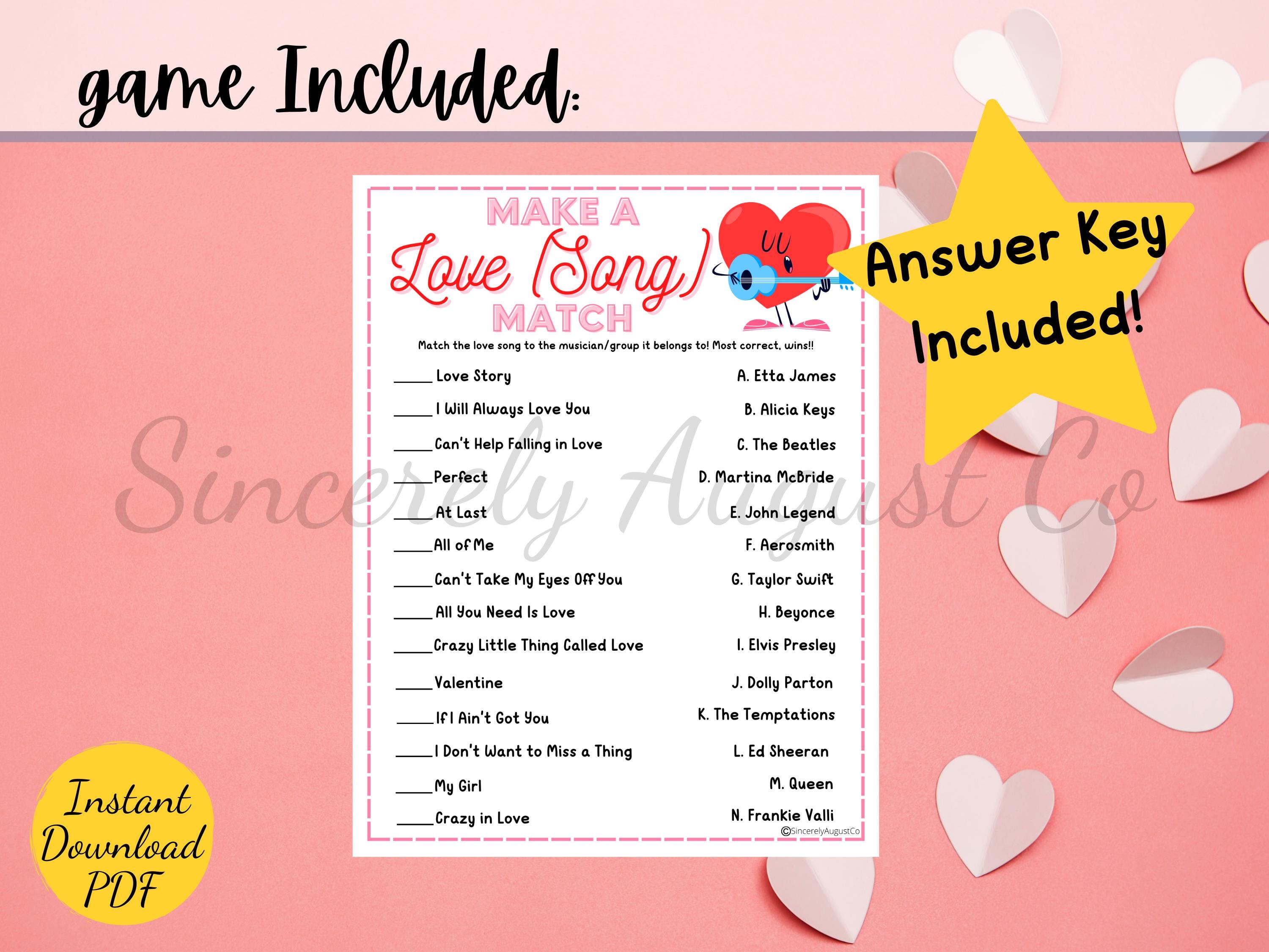 Valentines Day LOVE SONG MATCH Game - Valentines Day Party Game ...