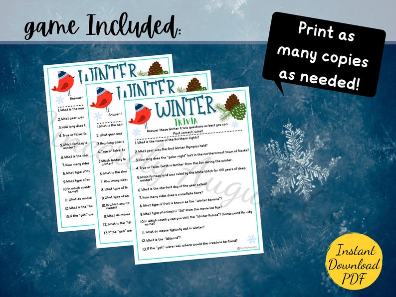 Winter TRIVIA Game - Printable Winter Season Party Game - Fun Winter ...