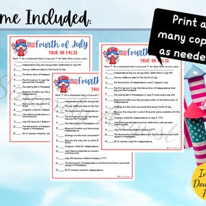 Fourth of July TRUE OR FALSE Game - July 4th Party Game - Printable ...