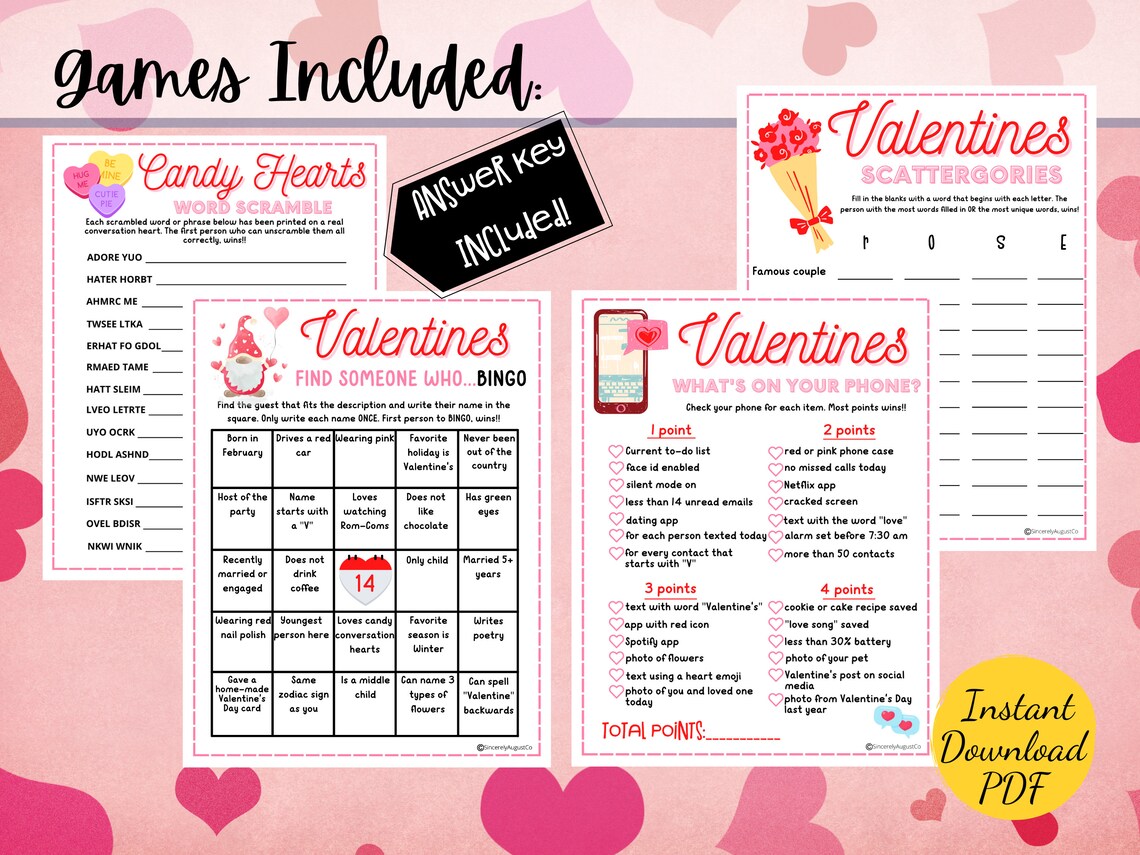 Valentines Day Party Games BUNDLE Printable Valentines Party Games ...