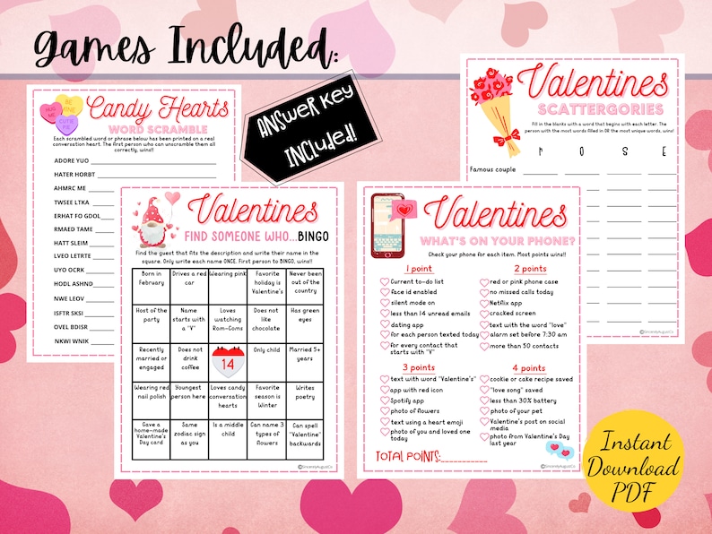 Valentines Day Party Games BUNDLE Printable Valentines Party Games ...