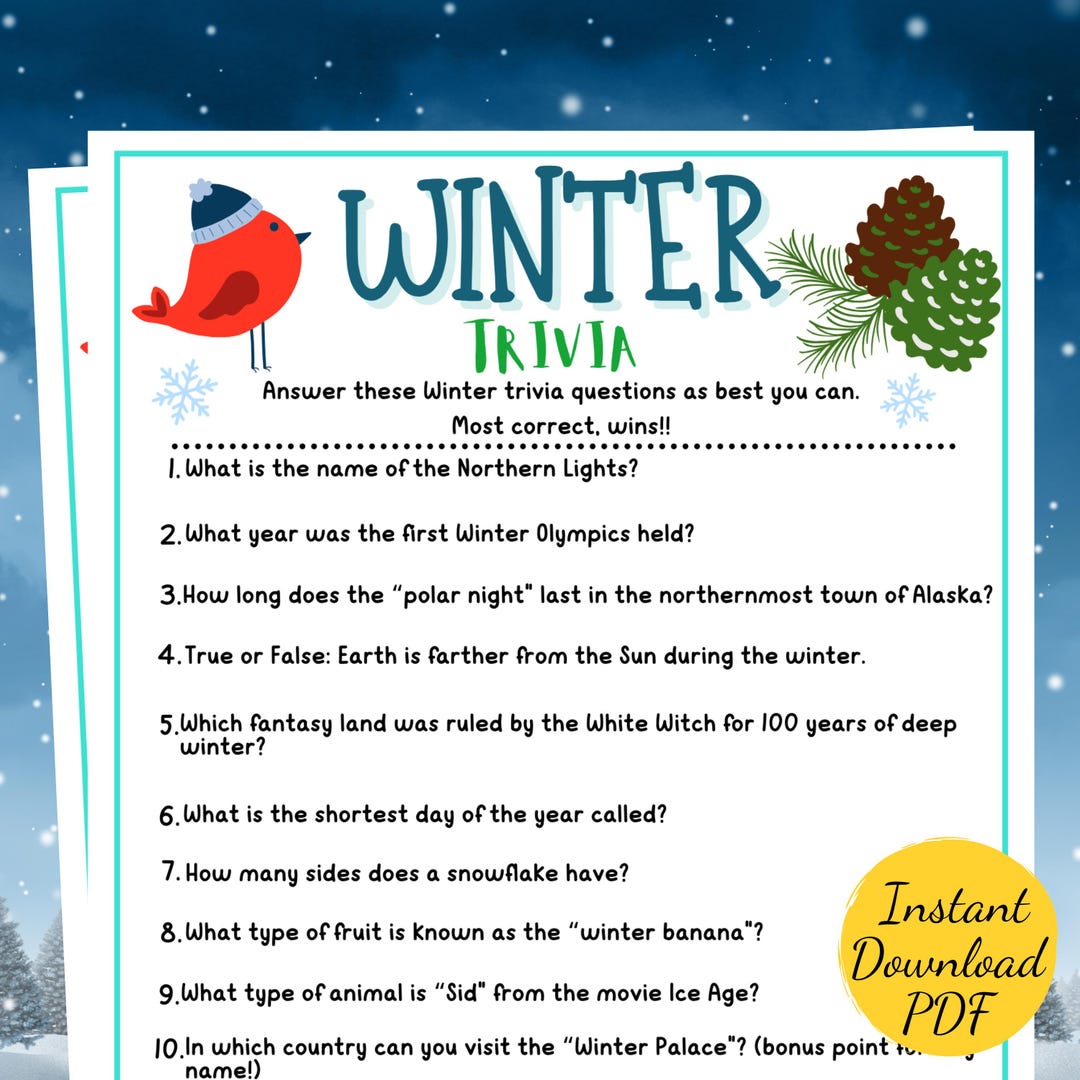 Winter TRIVIA Game - Printable Winter Season Party Game - Fun Winter ...