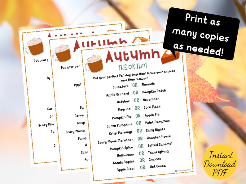 Fall THIS OR THAT Game Fall Would You Rather Printable Autumn Party ...