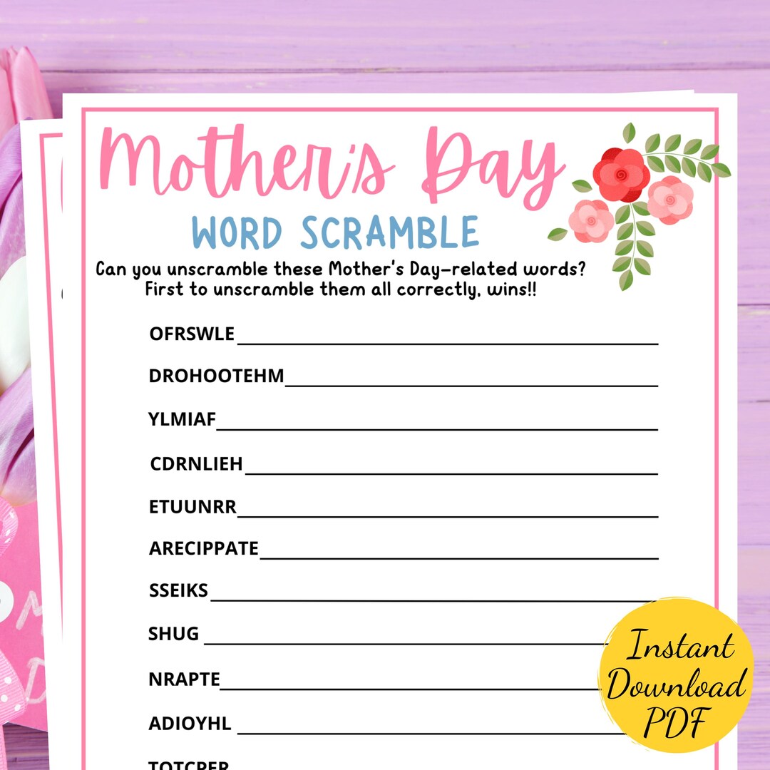Mother's Day WORD SCRAMBLE Game: Printable Party Activity (PDF) - Etsy