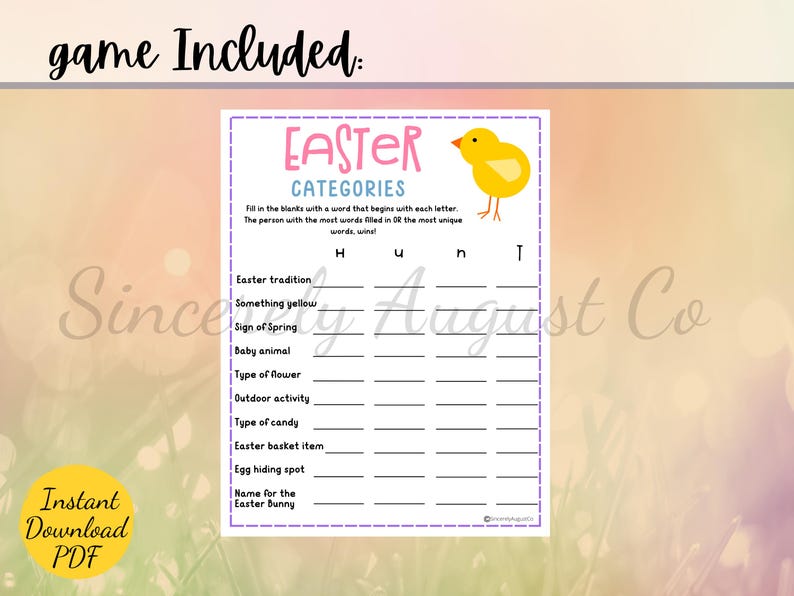 Easter CATEGORIES Game: Printable Party Activity (PDF) - Etsy Canada