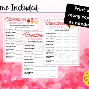 THINK FAST Valentines Day Game - Valentines Day Party Game - Printable ...