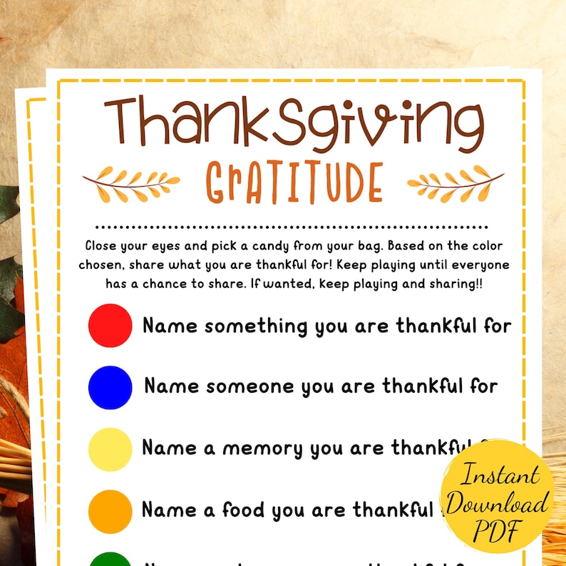 Thanksgiving GRATITUDE GAME - Thanksgiving Candy Game - Thanksgiving ...