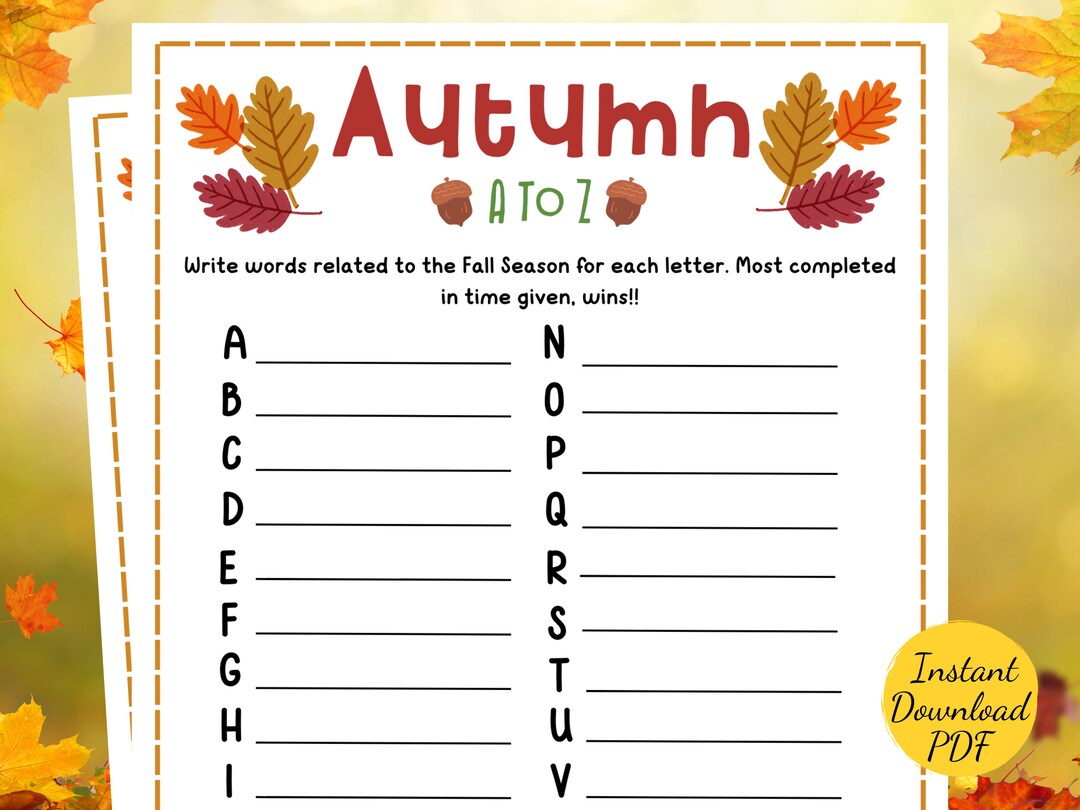 A TO Z Fall Party Game Printable Autumn Party Game Fall - Etsy