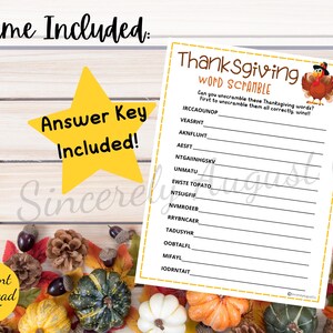 Thanksgiving WORD SCRAMBLE Game: Printable Turkey Day Activity (PDF) - Etsy