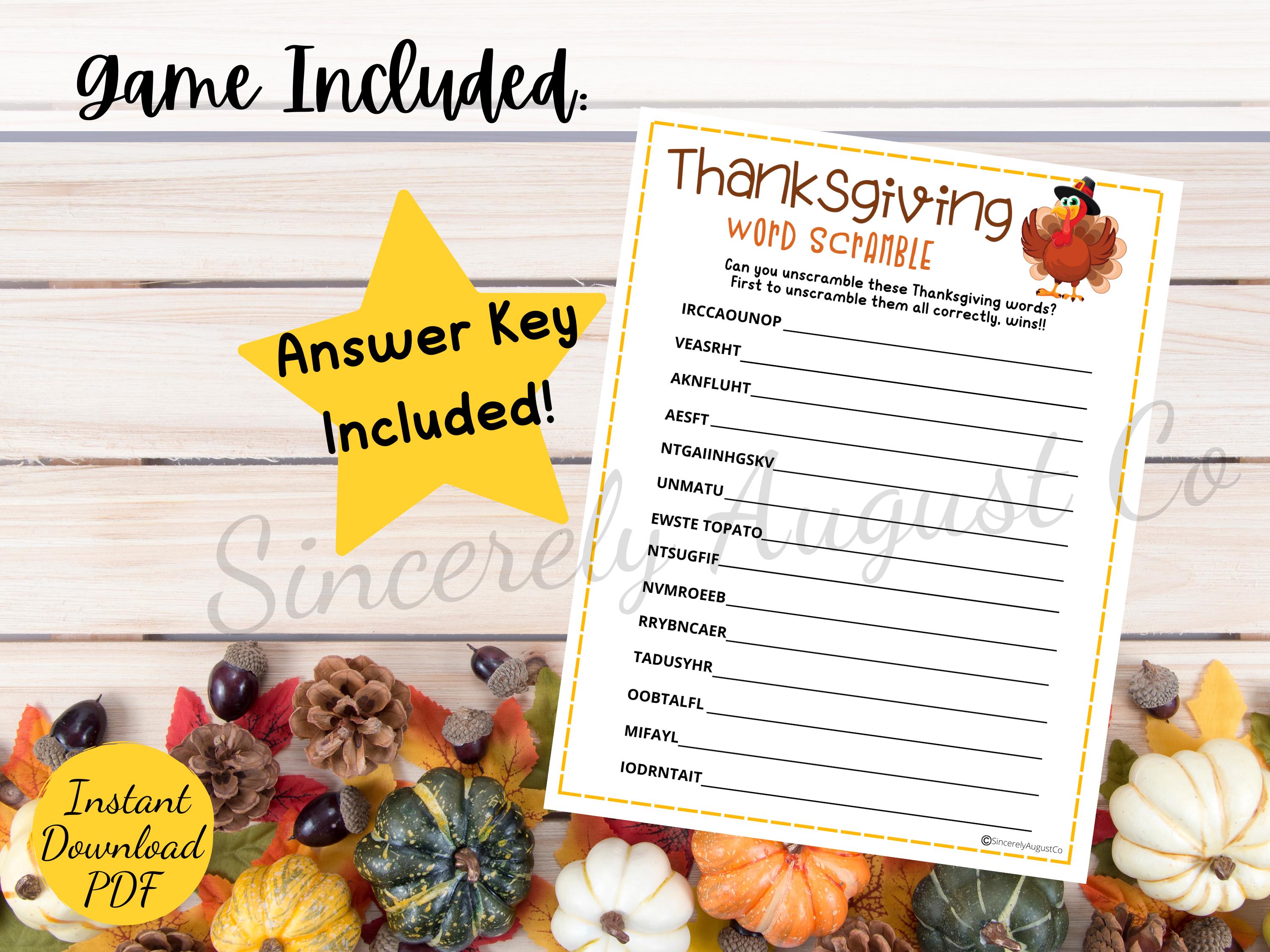 Thanksgiving WORD SCRAMBLE Game: Printable Turkey Day Activity (PDF) - Etsy