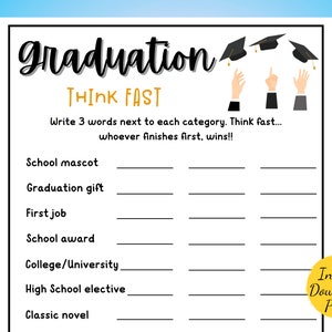 THINK FAST Graduation Game Graduation Party Game College Graduation ...