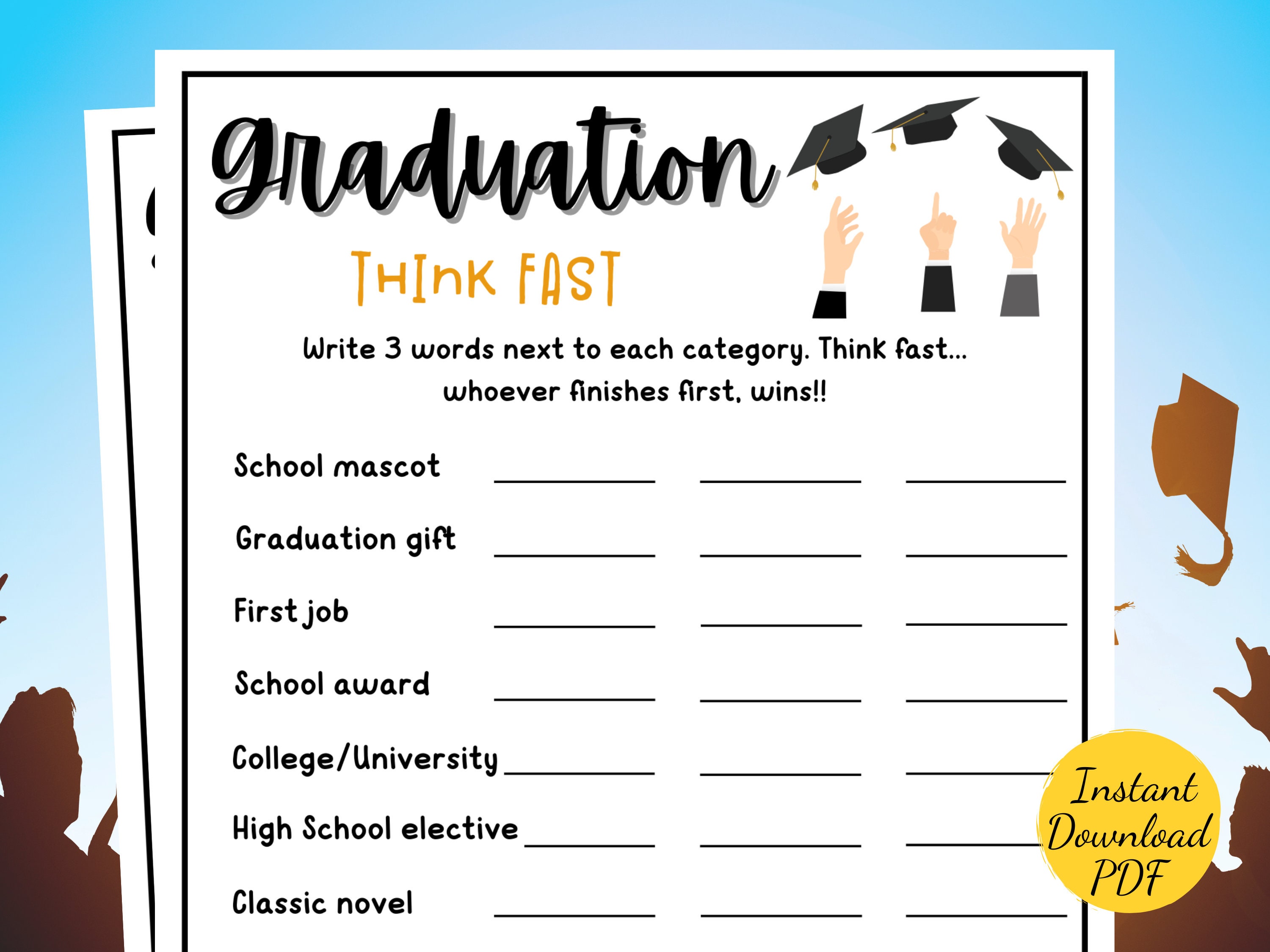 THINK FAST Graduation Game Graduation Party Game College Graduation ...