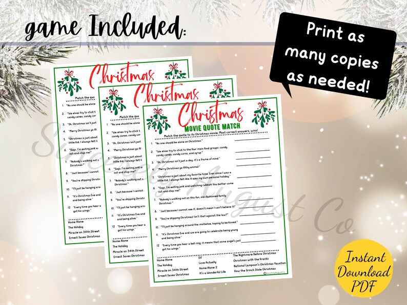Christmas Movie Quotes Matching Game - Christmas Party Game - Printable ...