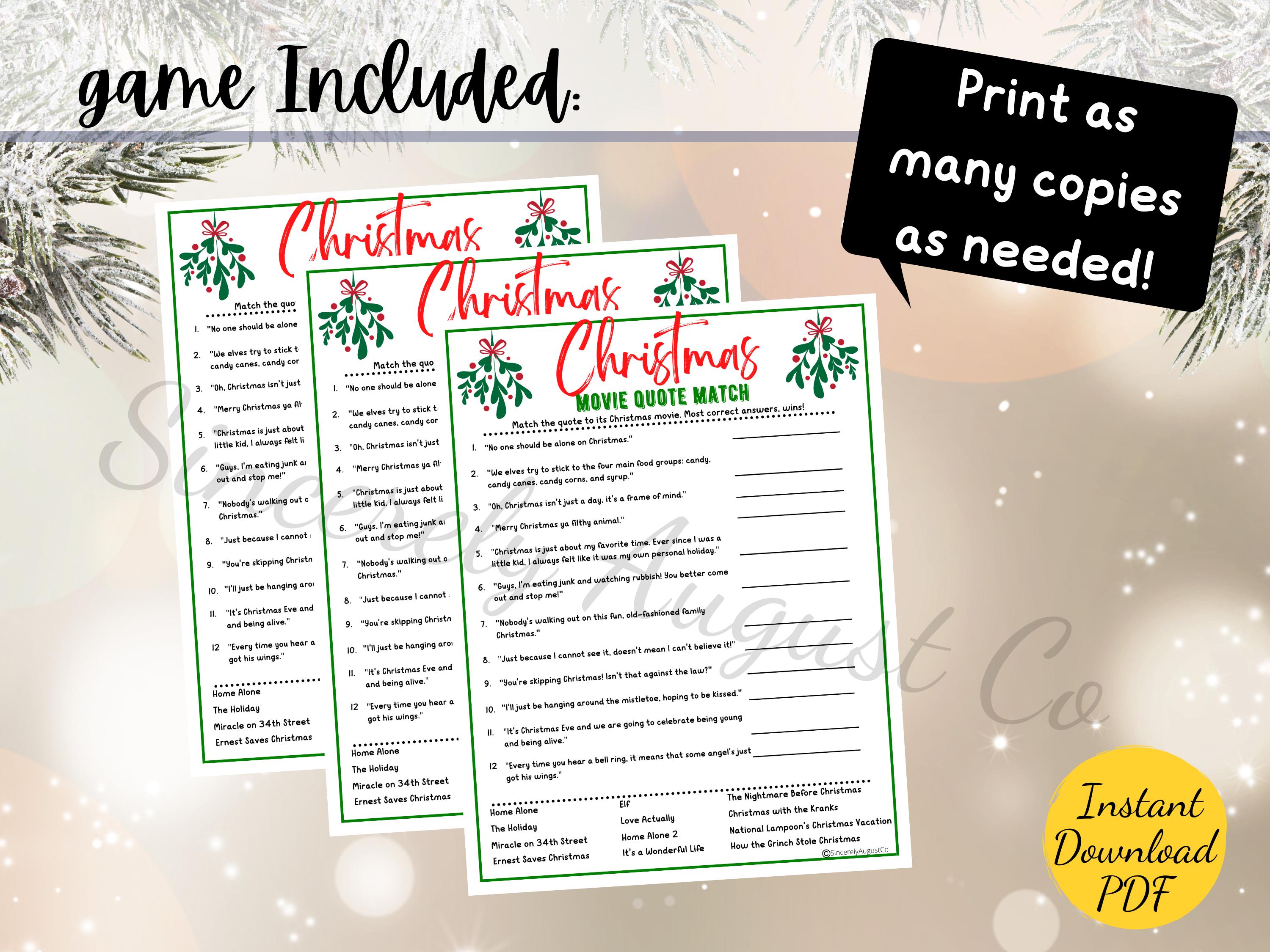 Christmas Movie Quotes Matching Game - Christmas Party Game - Printable ...