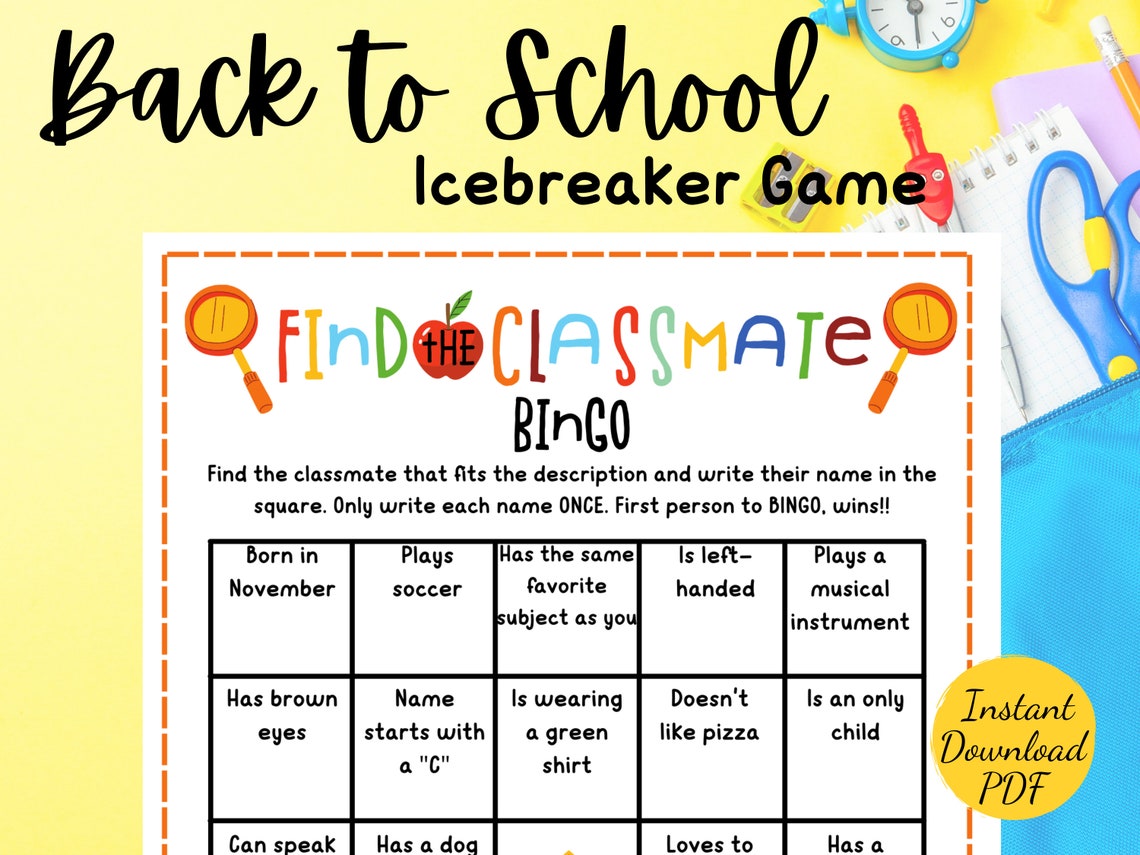 Back to School BINGO Game Find the Classmate Bingo First - Etsy