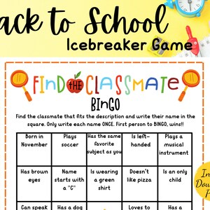 Back to School BINGO Game Find the Classmate Bingo First - Etsy