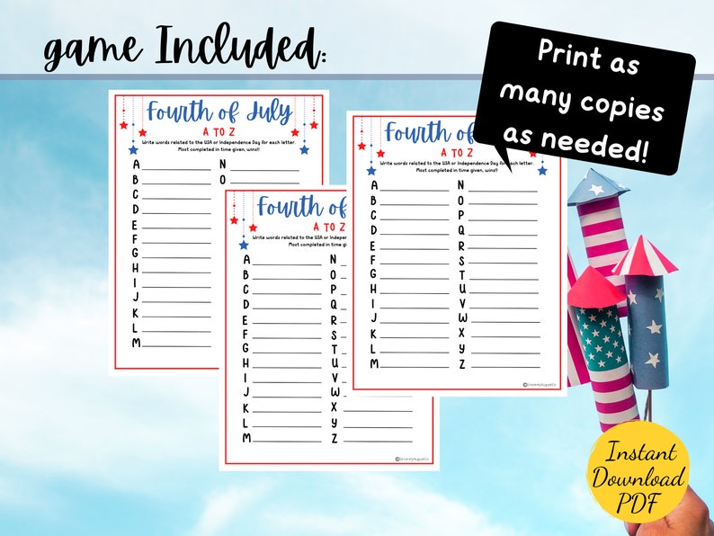 Fourth of July A TO Z Game July 4th Party Game Printable - Etsy